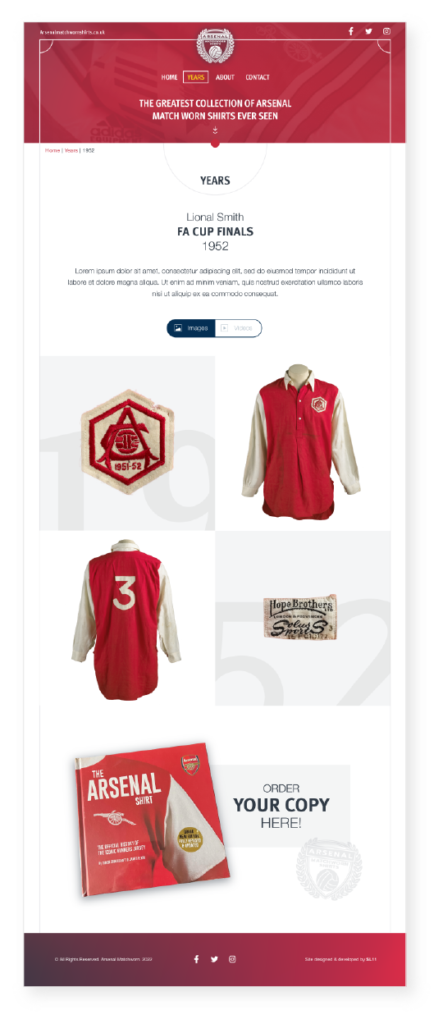 Arsenal Matchworn Shirts | Website Design & Development